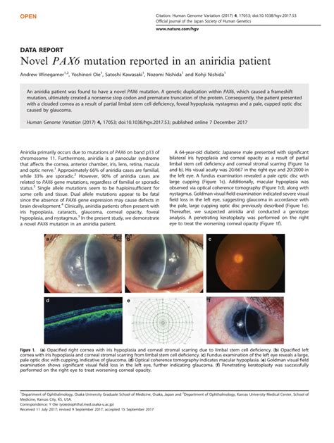 Pdf Novel Pax6 Mutation Reported In An Aniridia Patient