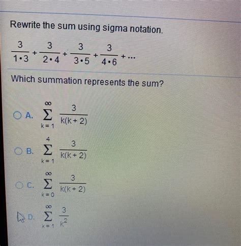 Solved Rewrite The Sum Using Sigma Notation 3 ΣΕ 2 4 3 5