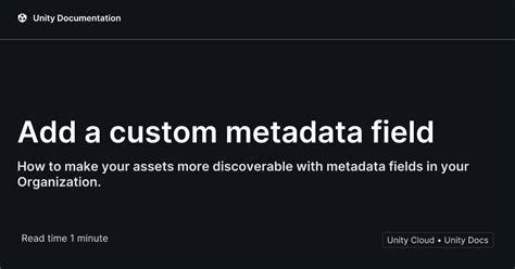 Add A Custom Metadata Field • Unity Cloud • Unity Docs