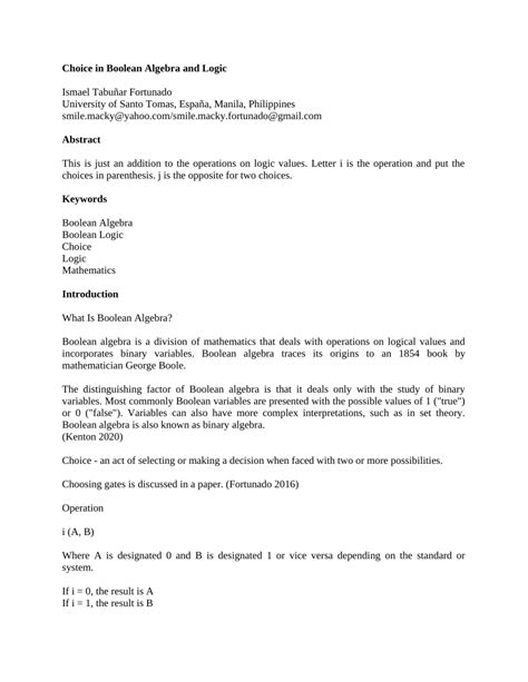 Pdf Choice In Boolean Algebra And Logic