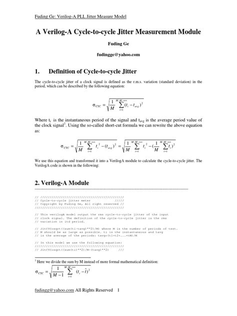 A Verilog A Cycle To Cycle Jitter Measurement Modul Pdf Root Mean