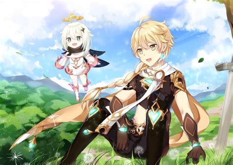 Aether And Paimon Genshin Impact Drawn By Cen Cenll Danbooru