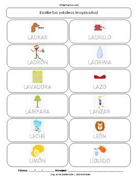 ESPAÑOL K-1: PALABRAS CON L by Spelling Dojo | TPT