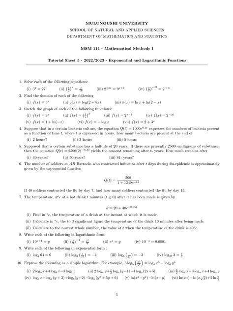 Msm 111 Exponential And Logarithmic Functions T5 Pdf