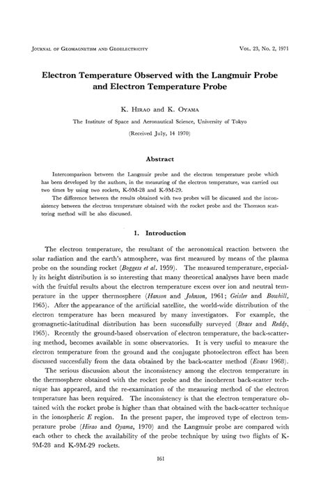 Pdf Electron Temperature Observed With The Langmuir Probe And