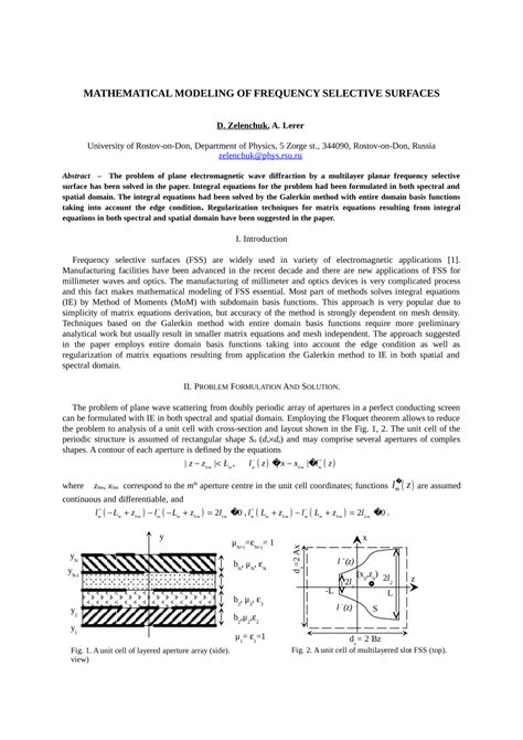 Pdf Mathematical Modeling Of Frequency Selective Surfaces