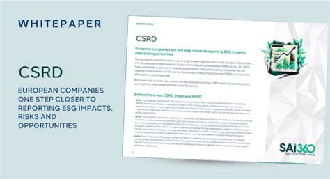 CSRD European Companies One Step Closer To Reporting ESG SAI