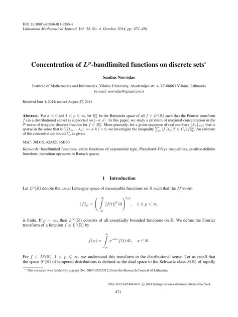 Pdf Concentration Of L P Bandlimited Functions On Discrete Sets