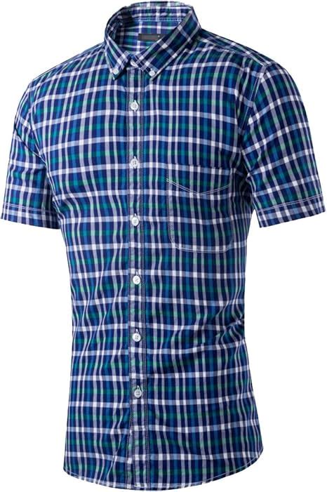 Mens Cotton Short Sleeved Casual Plaid Shirt Uk Clothing