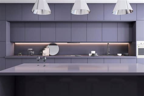 일광 3d 렌더링의 현대적인 고급 어두운 주방 인테리어 프리미엄 사진