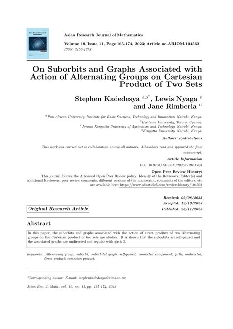 Pdf On Suborbits And Graphs Associated With Action Of Alternating Groups On Cartesian Product