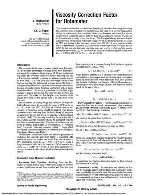 Viscosity Correction Factor For Rotameter J Wojtkowiak Download