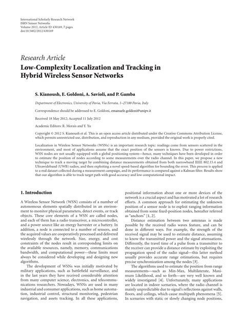 Pdf Low Complexity Localization And Tracking In Hybrid Wireless