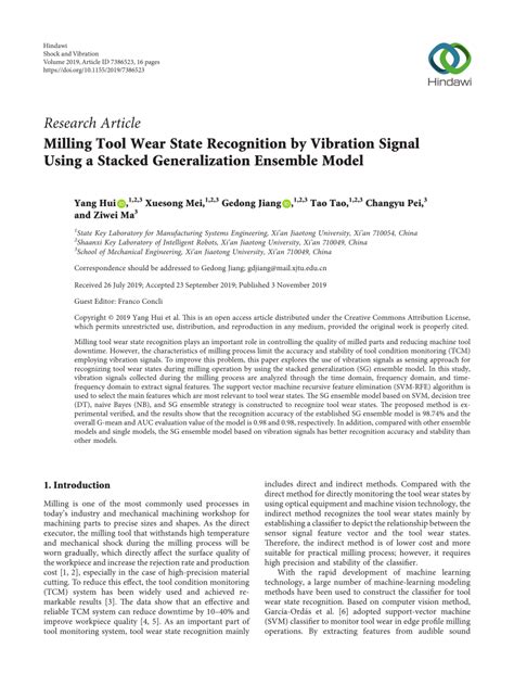 Pdf Milling Tool Wear State Recognition By Vibration Signal Using A