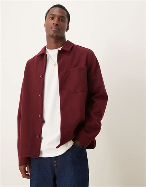New Look Brushed Shacket In Wine Red Asos