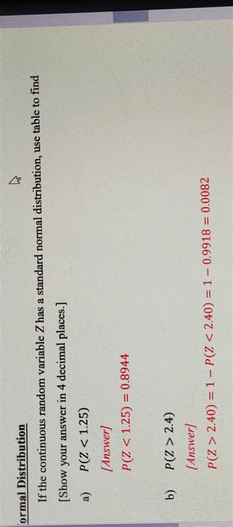 Solved Rmal Distribution If The Continuous Random Variable Z Chegg