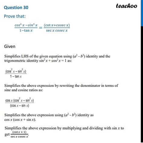 Class 10 Prove That Cos4x Sin4x1 Tanxcotx1sec X Cosec X Class 10 Prove That Cos4x Sin4x1 Tanxcotx1sec X Cosec X
