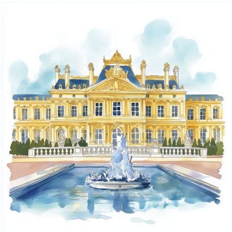 Palacio De Versalles Ilustración De Acuarela Dibujada A Mano En El