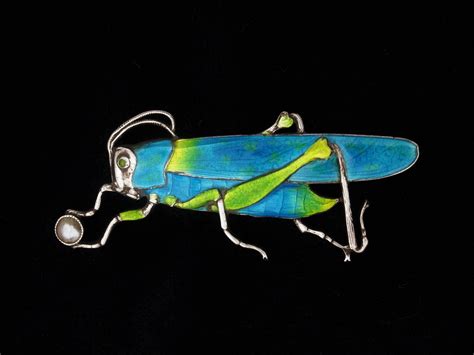 Enamelled Grasshopper Brooch Nouveau Deco Arts