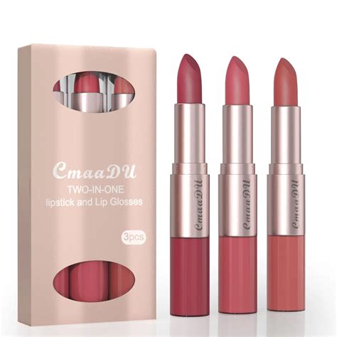 3 Colorset Lipstick Sexy Lip Gloss 2 In 1 Lip Tint Waterproof Long