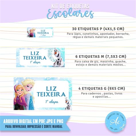 Arquivo Etiquetas Escolares Frozen 2 Arquivo De Corte