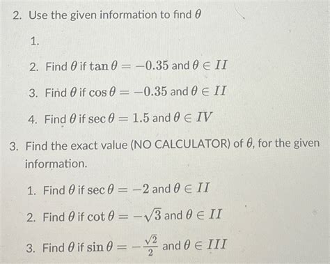 Solved Use The Given Information To Find θfind θ ﻿if