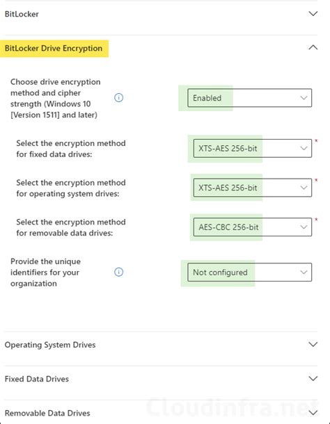 enable and configure bitlocker using intune