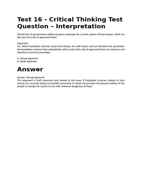 Test 16 Critical Thinking Test Interpretation Pdf