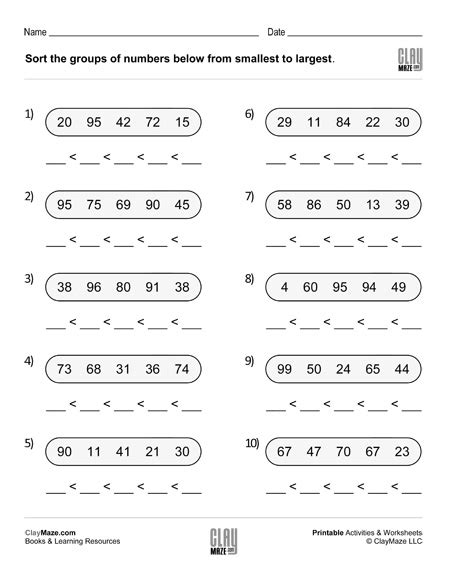 Sort The Numbers From Smallest To Largest Set 3 Workbooks And Free