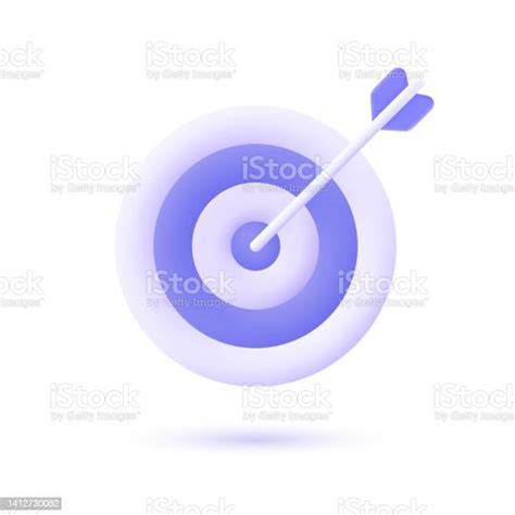 화살표가 치는 중앙에 있는 3d 대상 아이콘입니다 삶이나 사업에서 목표를 달성하는 개념 흰색 배경에 고립 된 만화 미니멀 한 스타일의 벡터 3d 일러스트레이션 화살에 대한