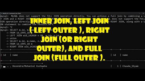 Inner Join Left Join Left Outer Right Join Or Right Outer And