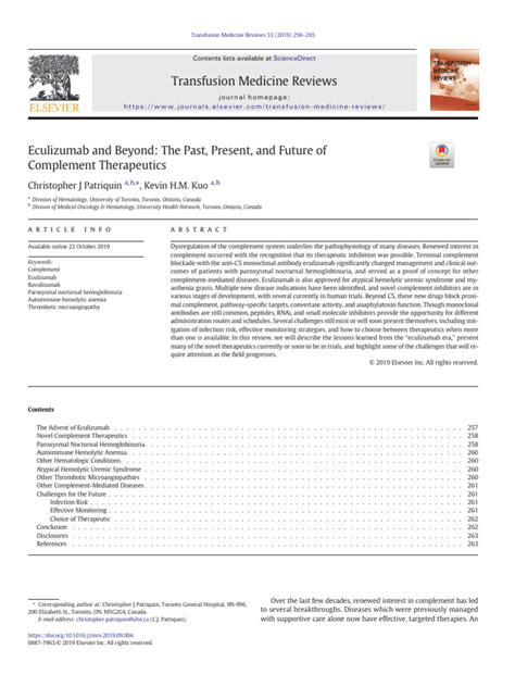 434 Eculizumab And Beyond The Past Present And Future Of Complement