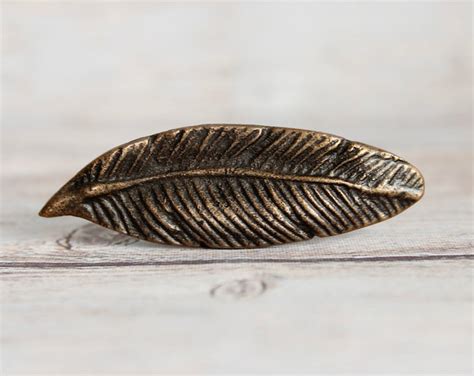 Leaf Drawer Knobs In Antique Brass Feather Cabinet Knobs Etsy