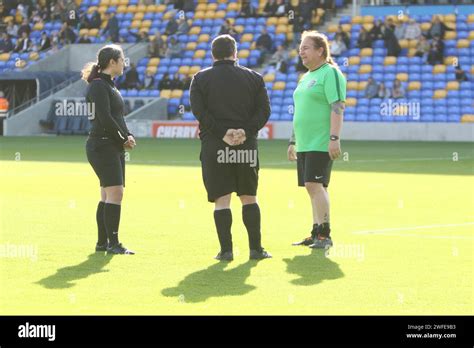 Referee Lucy Clark Green Shirt Briefs Her Assistants Before Afc Wimbledon Women V Walton Casuals