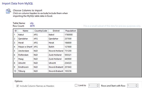 MySQL Workbench And MS Excel