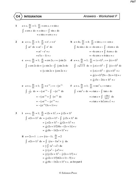 C4 Integration F Answers Pdf