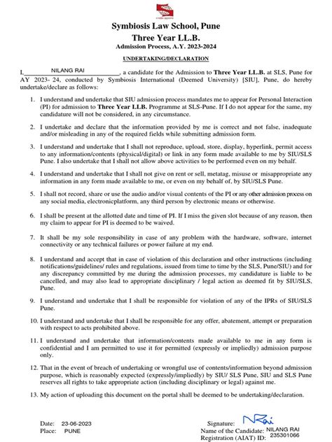 Declaration Cum Undertaking For Online Admission Pdf Justice Crime And Violence