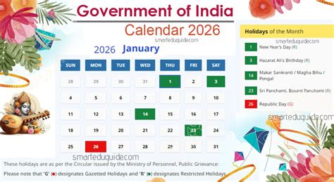 Government Of India Holiday Calendar 2026