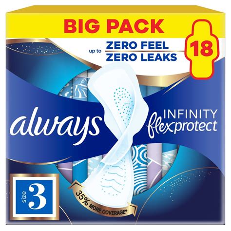 Always Infinity Pads Night Size 3 Sanitary Towels With Wings 18 Pads