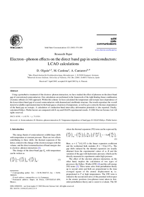 Pdf Electron Phonon Effects On The Direct Band Gap In Semiconductors