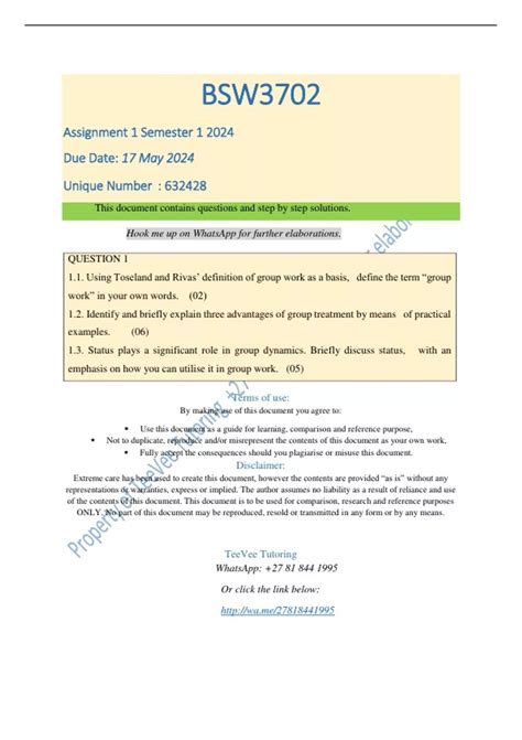 Bsw3702 Assignment 1 Complete Answers 2024 632428 Due 12 March