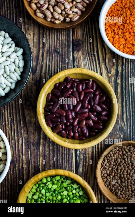 Bowls Of Various Beans And Lentils Stock Photo Alamy