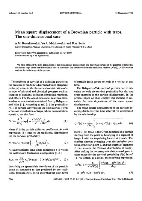 pdf mean square displacement of a brownian particle in the presence