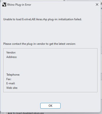 Unable To Load Veras Initialization Failed Veras Rhino EvolveLAB Forum