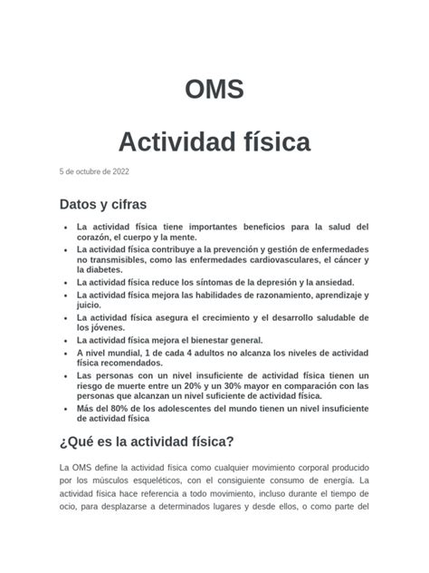 Definición De Actividad Física Oms Pdf Enfermedades