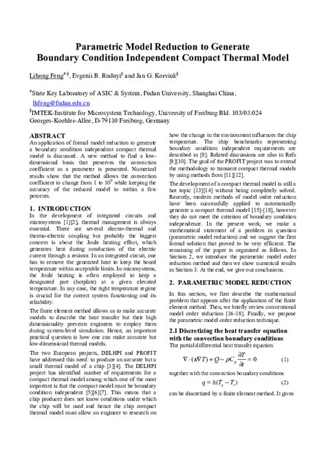 Pdf Parametric Model Reduction To Generate Boundary Condition Independent Compact Thermal Model