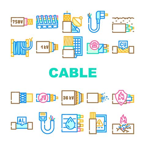 Premium Vector Cable Wire Electrical System Icons Set Vector Optic And Internet Cable Wire