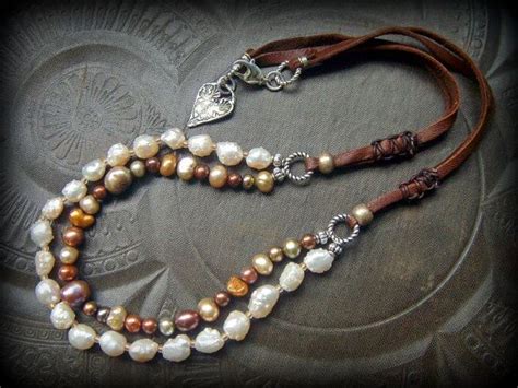 Boho Leather Beaded Necklace With Rustic Baroque Pearls
