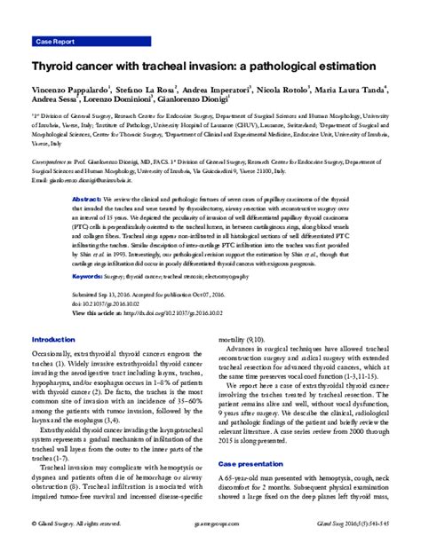 Pdf Thyroid Cancer With Tracheal Invasion A Pathological Estimation
