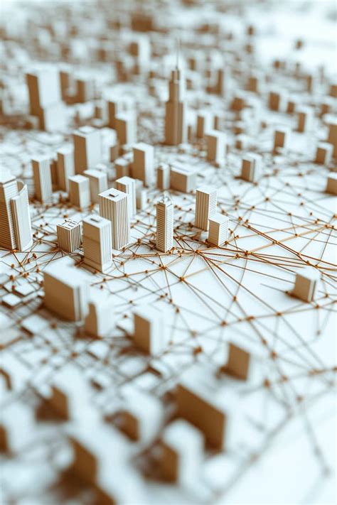 A Data Driven 3d Urban Map Showcasing Social Demographics Through Network Links Stock